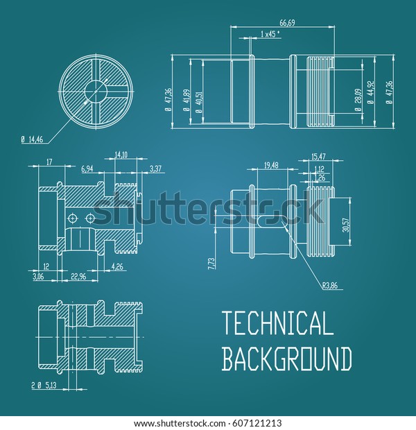 Engineering Drawing Modern Mechanics Blueprints Vector: เวกเตอร์สต็อก ...