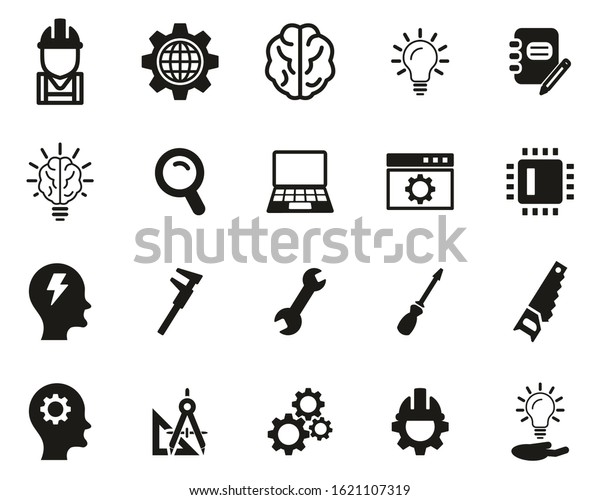 Engineering Icons Black White Set Big Stock Vector (Royalty Free ...