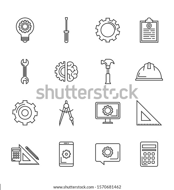 Engineering Icons Ideas Rulers Calculators Hat Stock Vector (Royalty ...