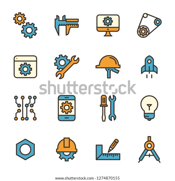 Engineering Icons Pack Isolated Engineering Symbols Stock Vector ...