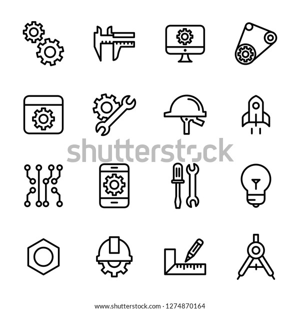 Engineering icons pack. Isolated engineering symbols collection. Graphic icons element