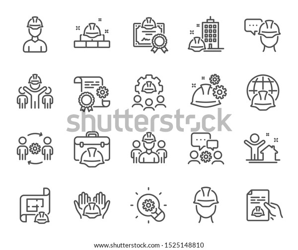 Engineering Line Icons Teamwork People Technical Stock Vector (Royalty ...