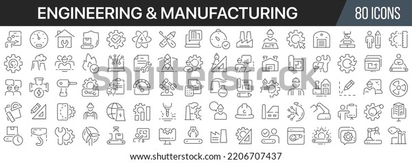 Engineering Manufacturing Line Icons Collection Big Stock Vector ...