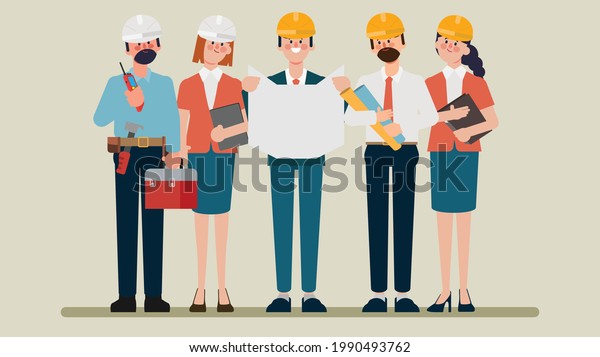 Engineering Teamwork Flat Character Animation Cartoon Stock Vector ...