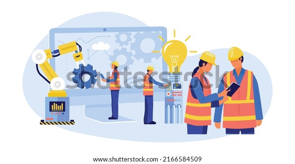 Engineers Architects Working Together Big Computer Stock Vector ...
