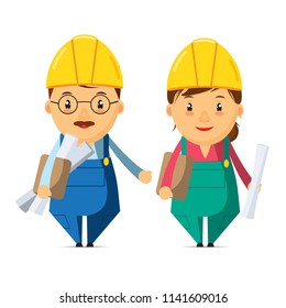 Vektor Stok Engineers Cartoon Set Civil Engineering Construction (Tanpa ...