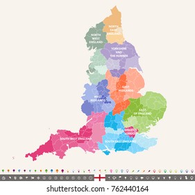 England Ceremonial Counties Vector Map Colored Stock Vector (Royalty ...