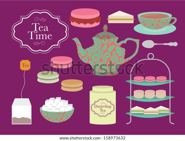 English Afternoon Tea Vectorillustration Stock Vector (Royalty Free ...