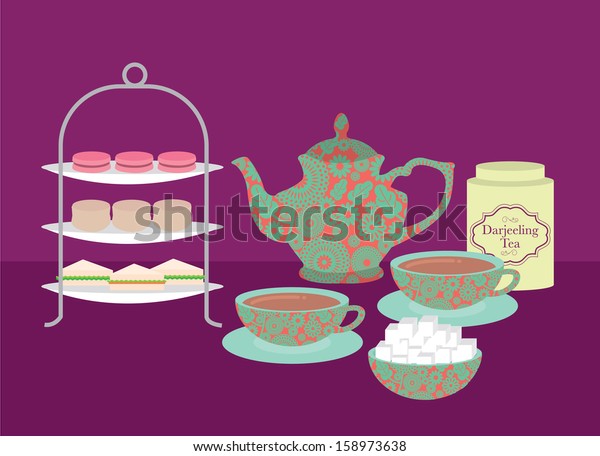 English Afternoon Tea Vectorillustration Stock Vector (Royalty Free ...