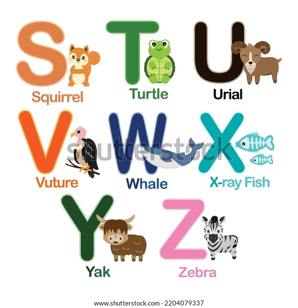 English Alphabet Cute Animals Vector Illustration Stock Vector (Royalty ...
