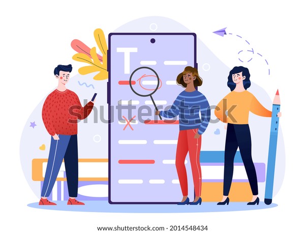 English Grammar Examination Concept Small Characters Stock Vector ...