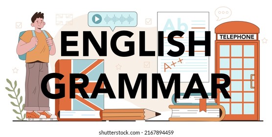 English Grammar Typographic Header Study Foreign Stock Vector (Royalty ...