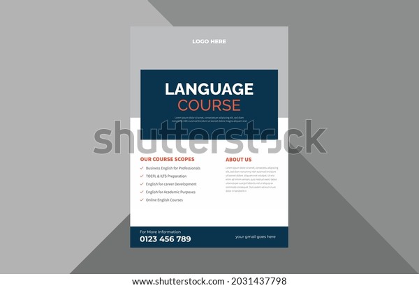 English Language Course Flyer Design Template Stock Vector (Royalty ...