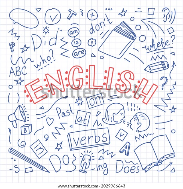English Language Hand Drawn Doodles Lettering Stock Vector (Royalty ...