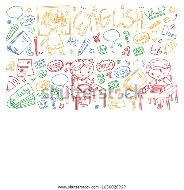 English School Children Learn Language Education Stock Vector (Royalty ...