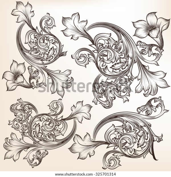Engraved Set Vector Swirls Vintage Style Stock Vector (Royalty Free ...