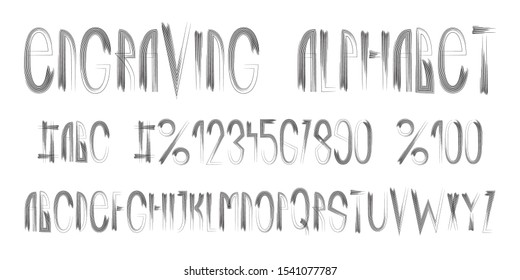 Engraving Alphabet Set Letters Numbers Font Stock Vector (Royalty Free ...