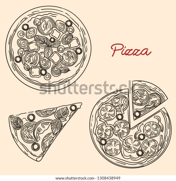 Engraving Illustration Pizza Stock Vector (Royalty Free) 1308438949 ...