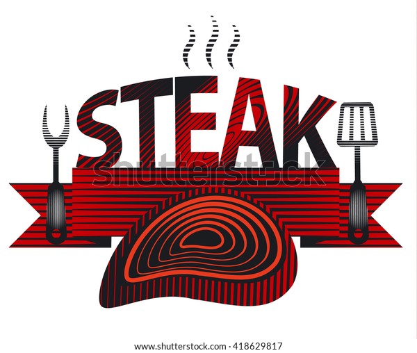 Engraving Illustration Steak Sign Logo Stock Vector (Royalty Free ...