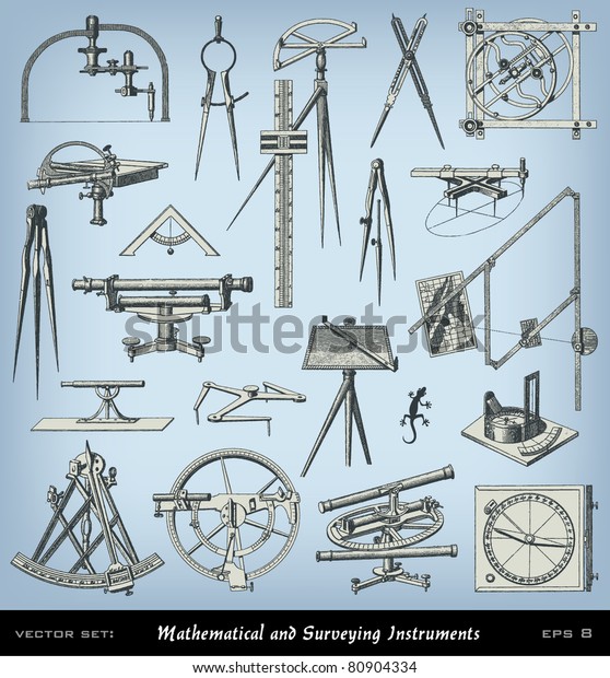 Engraving Mathematical Surveying Instrument Set Complete Stock Vector ...