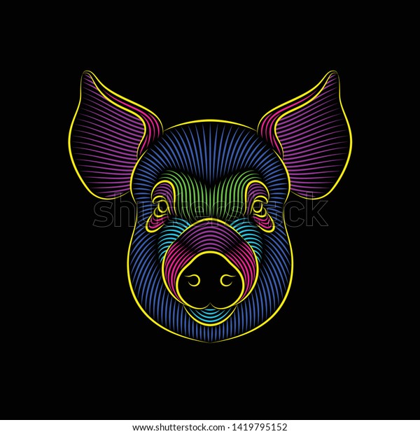 Engraving Stylized Psychedelic Pig Portrait On Stock Vector (Royalty ...