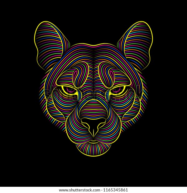Engraving Stylized Psychedelic Puma On Black Stock Vector (Royalty Free ...