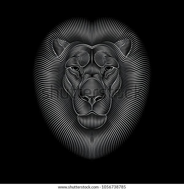 Engraving Stylized Silver Lion On Black Stock Vector (Royalty Free ...
