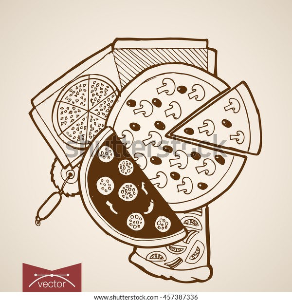 Engraving Vintage Hand Drawn Vector Pizza Stock Vector (Royalty Free ...