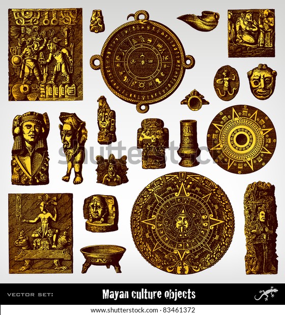 Engraving Vintage Maya Objects Complete Encyclopedia Stock Vector ...