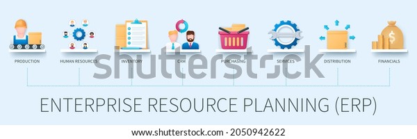 Enterprise Resource Planning Erp Banner Icons Stock Vector (Royalty ...