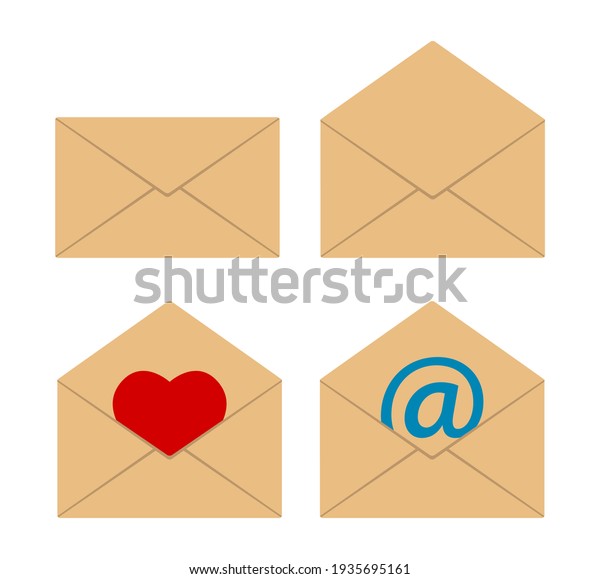 Envelope Icon Set Email Heart Shape Stock Vector (Royalty Free ...