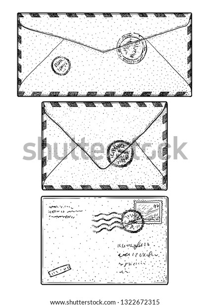 Envelope Illustration Drawing Engraving Ink Line Stock Vector (Royalty ...