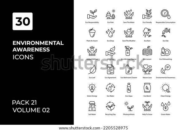 Environmental Awareness Icons Collection Set Contains Stock Vector ...