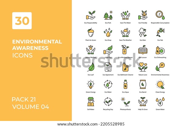 Environmental Awareness Icons Collection Set Contains Stock Vector ...