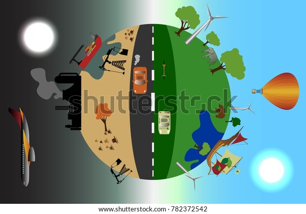 Environmental Pollution Illustration Comparative Concept Clean 스톡 벡터 ...