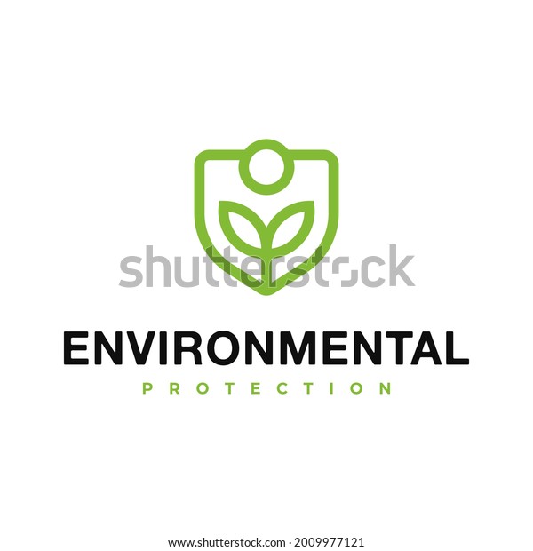 Environmental Protection Logo Design Shield Plant Stock Vector (Royalty ...