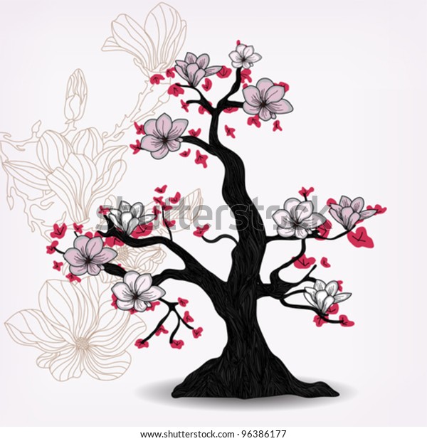 Eps 10 Vector Magnolia Tree Painted Stock Vector (Royalty Free ...