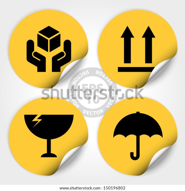 Eps10 Vector Yellow Fragile Circle Stickers Stock Vector (Royalty Free ...