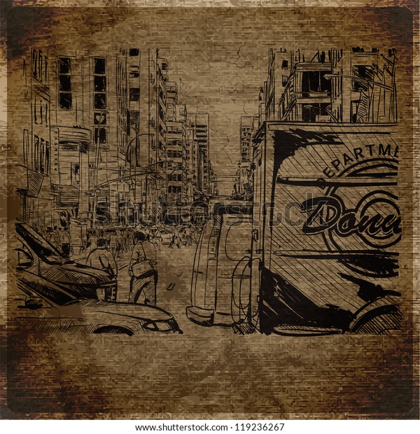 Eps10 Vintage Background Cityscape Stock Vector (Royalty Free ...