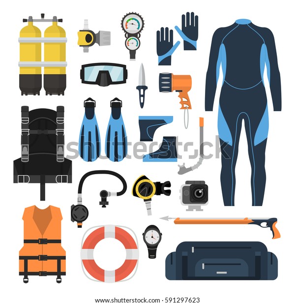 Equipment Diving Flat Style Icons Diving Stock Vector (Royalty Free ...