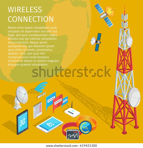 Equipment Wireless Connection On Yellow Background Stock Vector ...