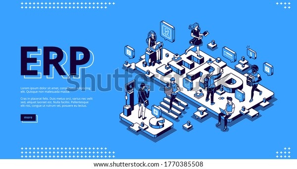 Erp Enterprise Resource Planning Isometric Landing Stock Vector ...
