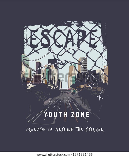 Escape Slogan On City Background Stock Vector (Royalty Free) 1271881435
