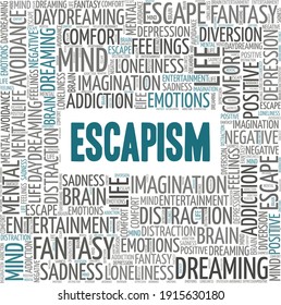 Escapism Vector Illustration Word Cloud Isolated Stock Vector (Royalty ...