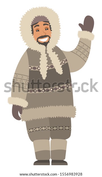 Eskimo Man Stand Alone Wave Hand Stock Vector (Royalty Free) 1556983928