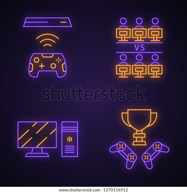 Esports Neon Light Icons Set Gaming Stock Vector (Royalty Free ...