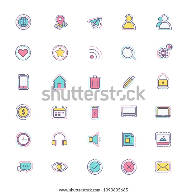 Essential Icons Set Thin Line Icon Stock Vector (Royalty Free) 1093605665