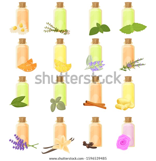 Essential Oils Bottle Isolated Illustrations Set Stock Vector (Royalty ...