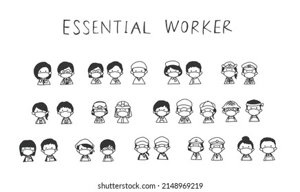 Essential Worker Person Illustration Material Set Stock Vector (Royalty ...
