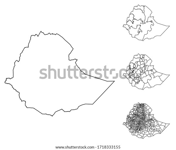 Ethiopia Outline Map Vector Administrative Borders Stock Vector ...